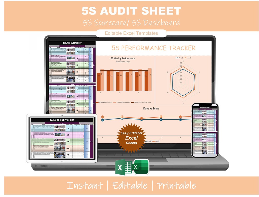 5S Audit Sheet | 5S Scorecard Excel Template, Lean Management Checklist ...