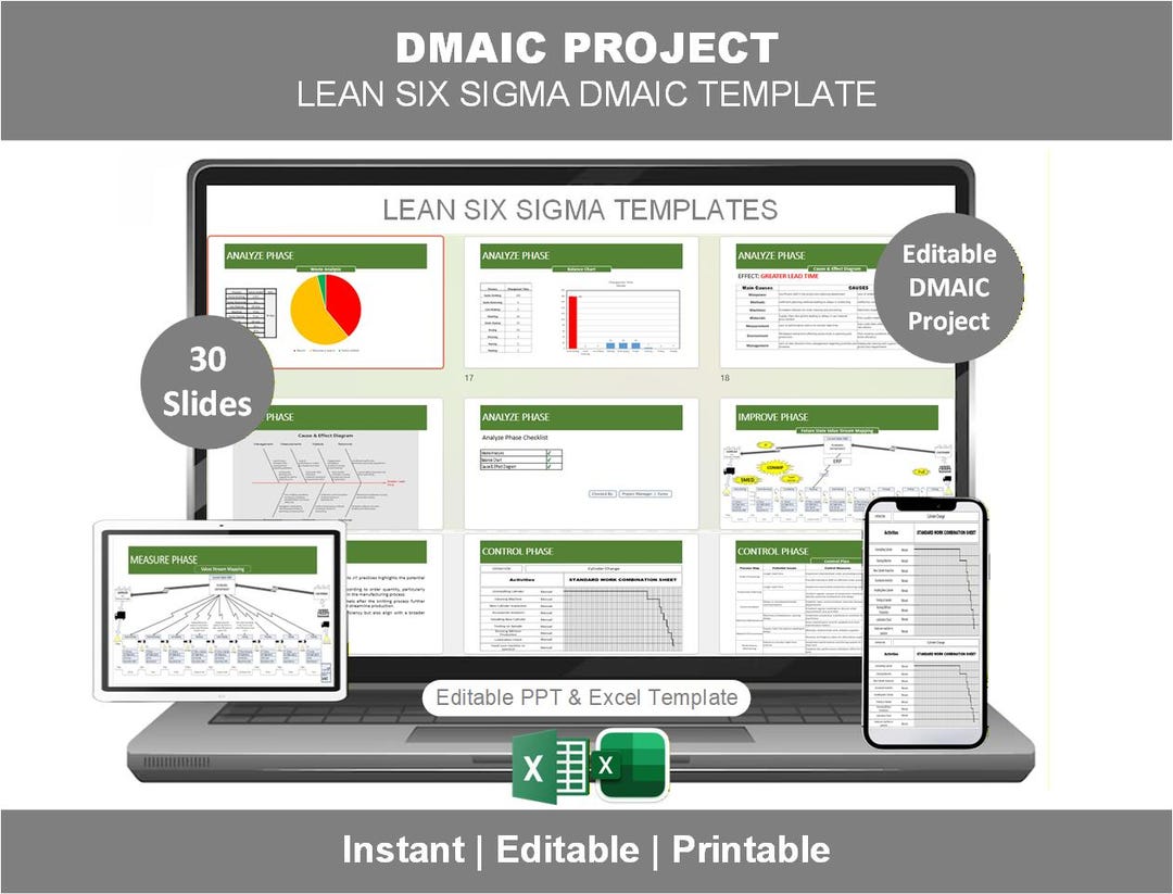DMAIC Project Template | Lean Six Sigma | 30 Slides Editable DMAIC ...