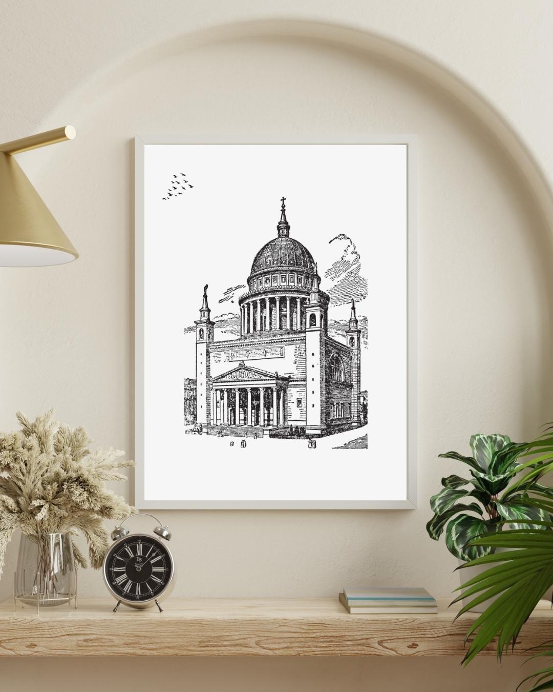 Cathedral Architectural Line Art Print | Classical Dome Building ...