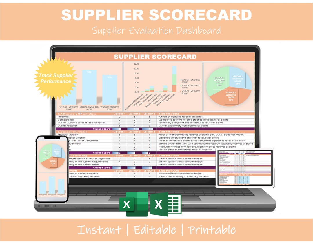 Supplier Evaluation Scorecard Excel | Vendor Performance Assessment ...
