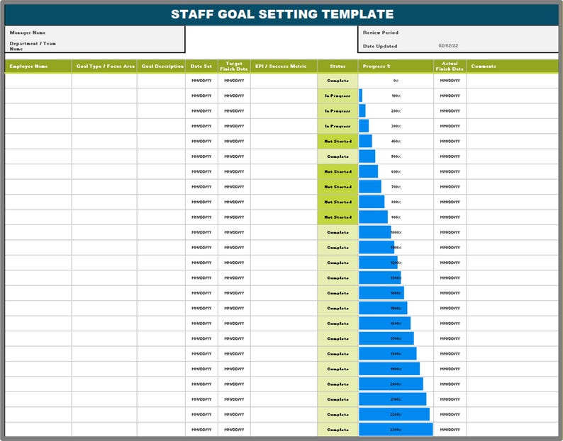Goals Planner Dashboard | SMART Goal Setting Excel Template | Business ...