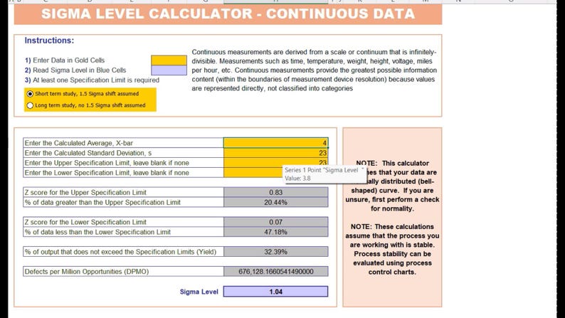 Six Sigma Calculator | Excel Template, Quality Control Kpis (digital ...