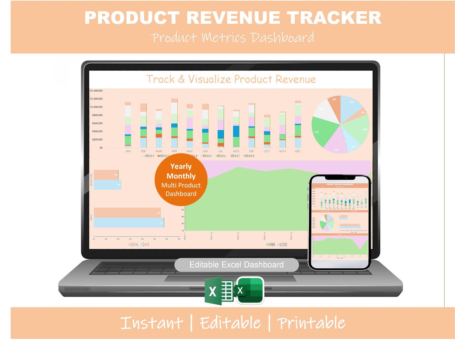 Buy Product Revenue Tracker Dashboard | Small Business Excel Template ...