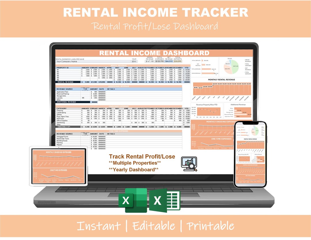 Rental Property Dashboard Excel | Real Estate Profit Loss & Rent ...