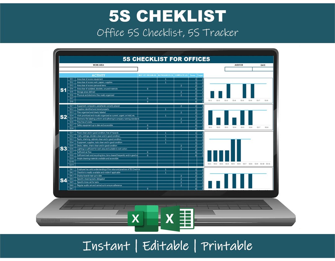 Office 5S Checklist Excel Template | Workplace Audit Tracker (digital ...