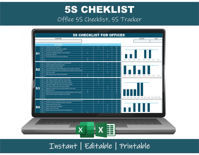 Office 5S Checklist Excel Template | Workplace Audit Tracker (digital ...