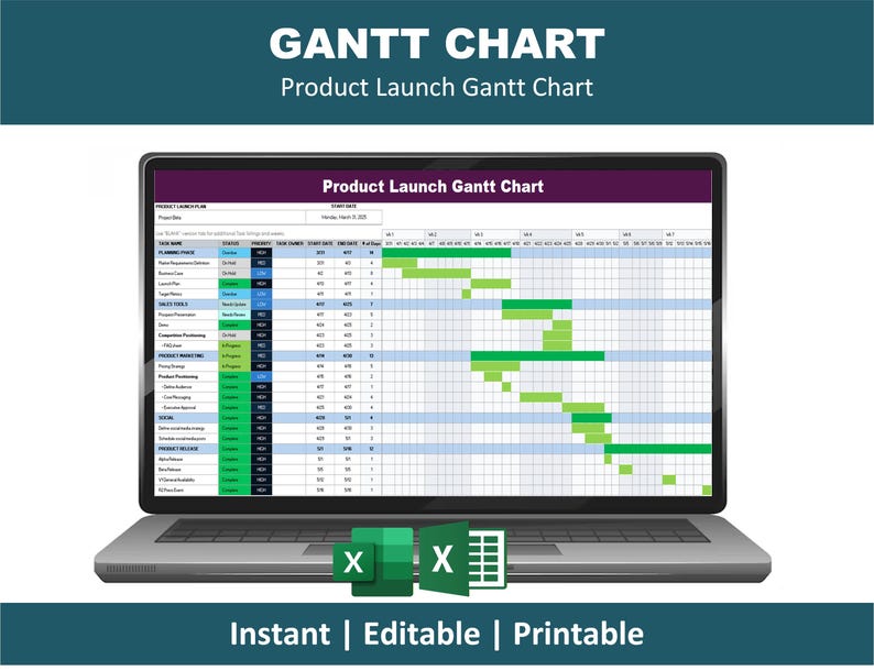 Gantt Chart Excel Template | Project Management Timeline | Project ...