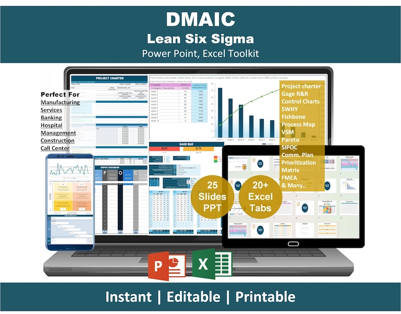 Lean Six Sigma Toolkit | DMAIC Tools | Editable Excel and Powerpoint ...