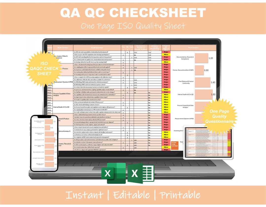 ISO Compliance Quality Assurance Checklist | Internal Audit Excel ...