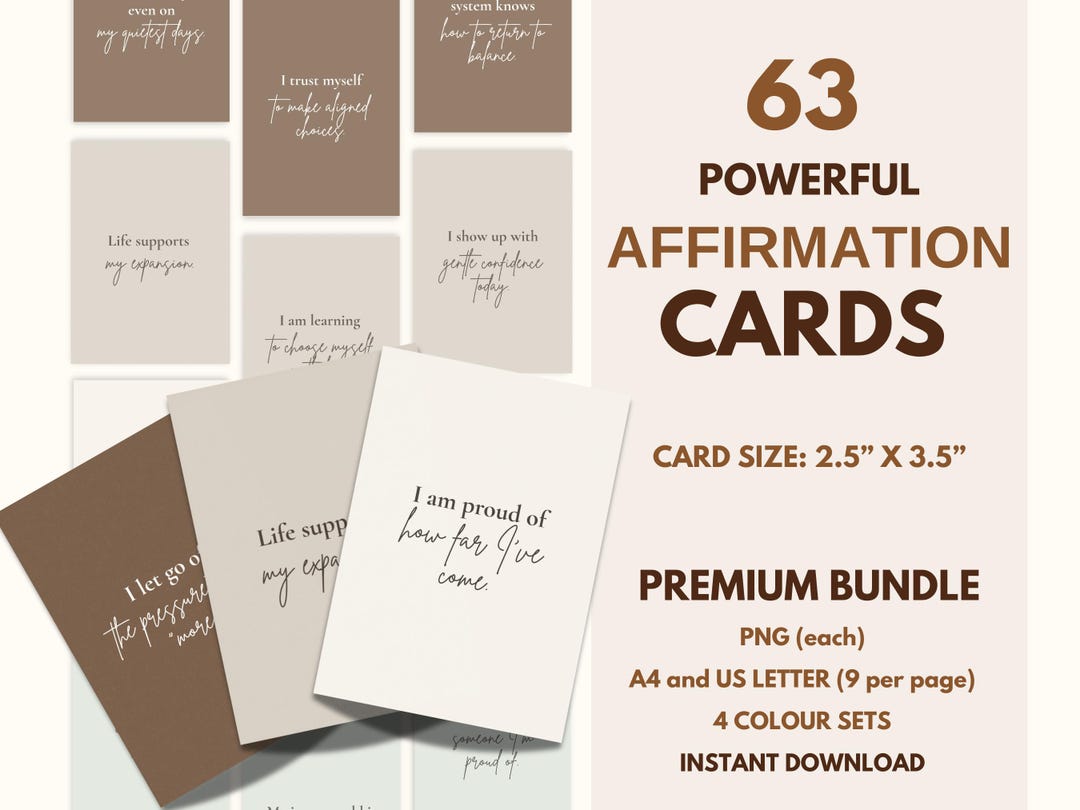 63 Printable Affirmation Cards Bundle • Self Care • Mindfulness Deck ...