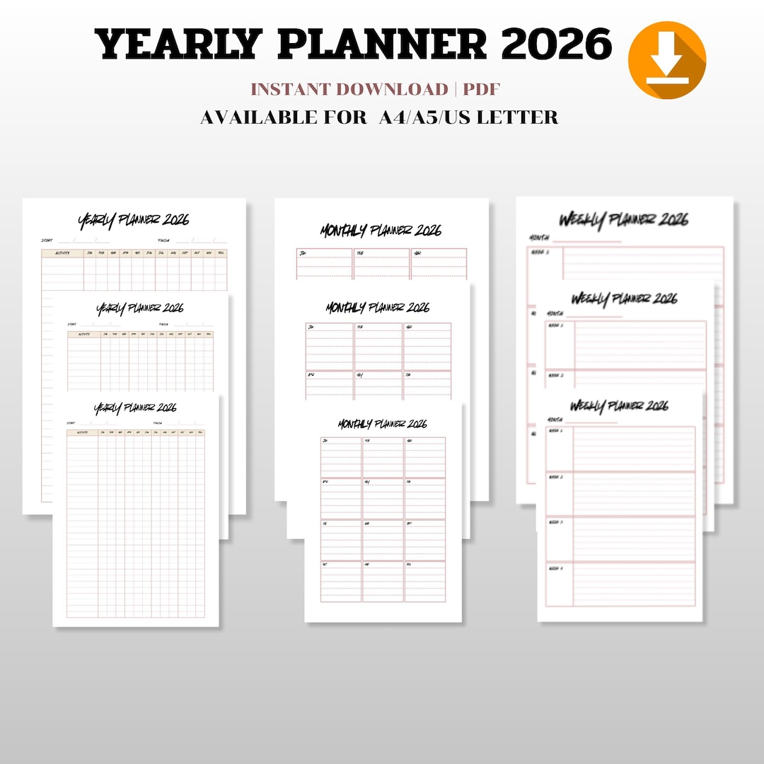 2026 Yearly Planner Printable | Minimalist Monthly, Weekly Layout (PDF ...