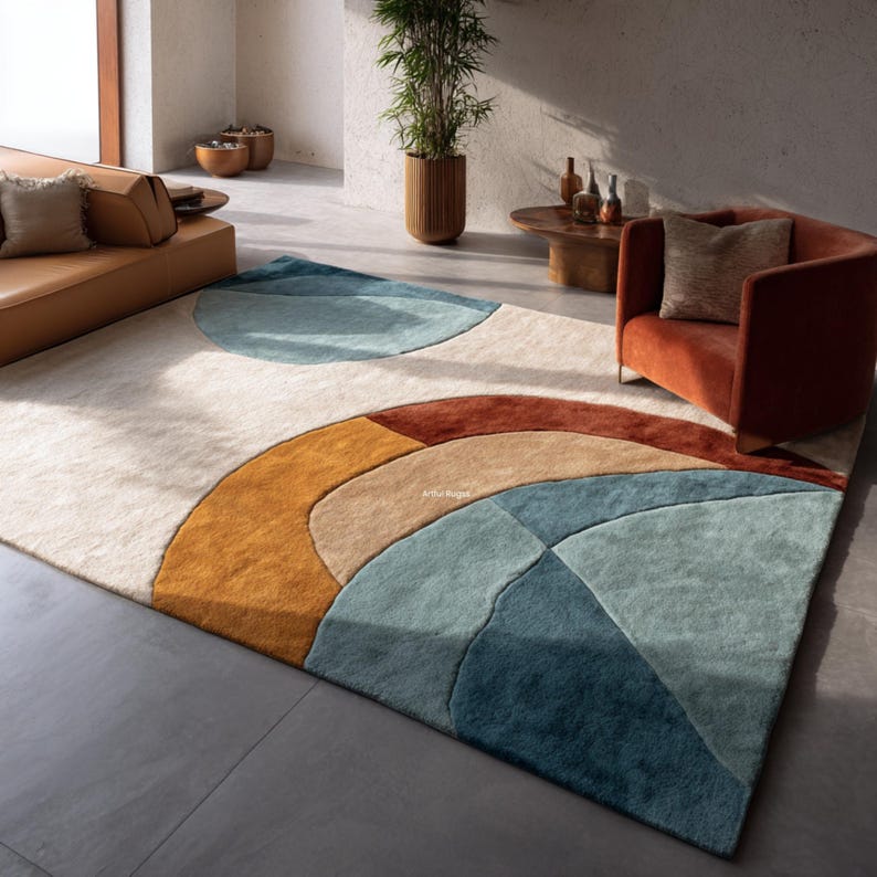 Mid Century Rug | Earth Tone Living Room Carpet - Etsy