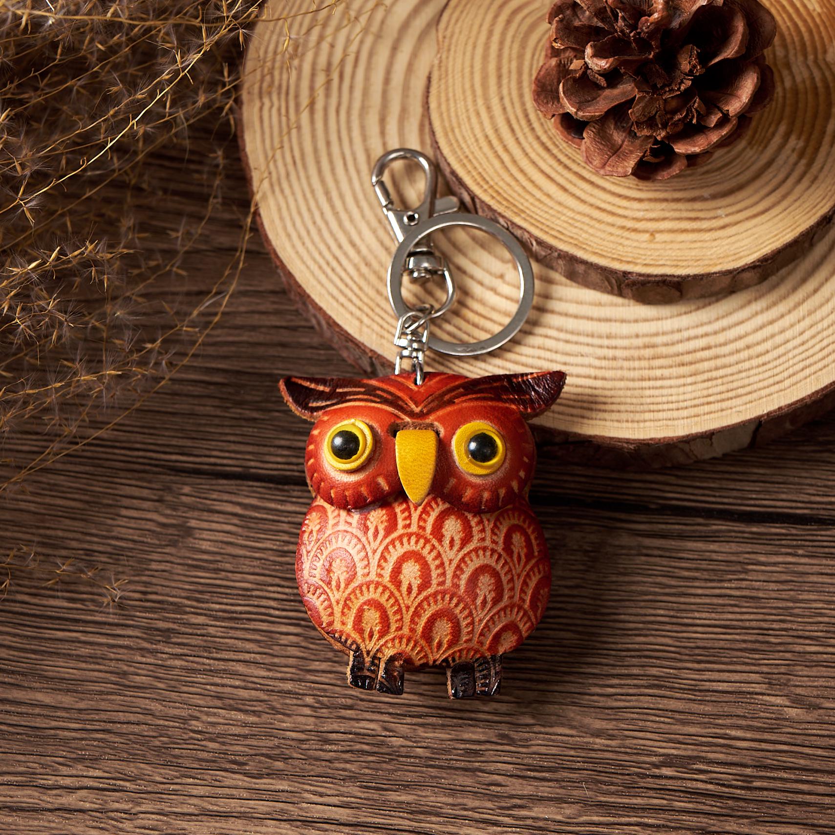 Leather Owl Keychain,handmade Animal Bag Charm,anniversary Keychain ...