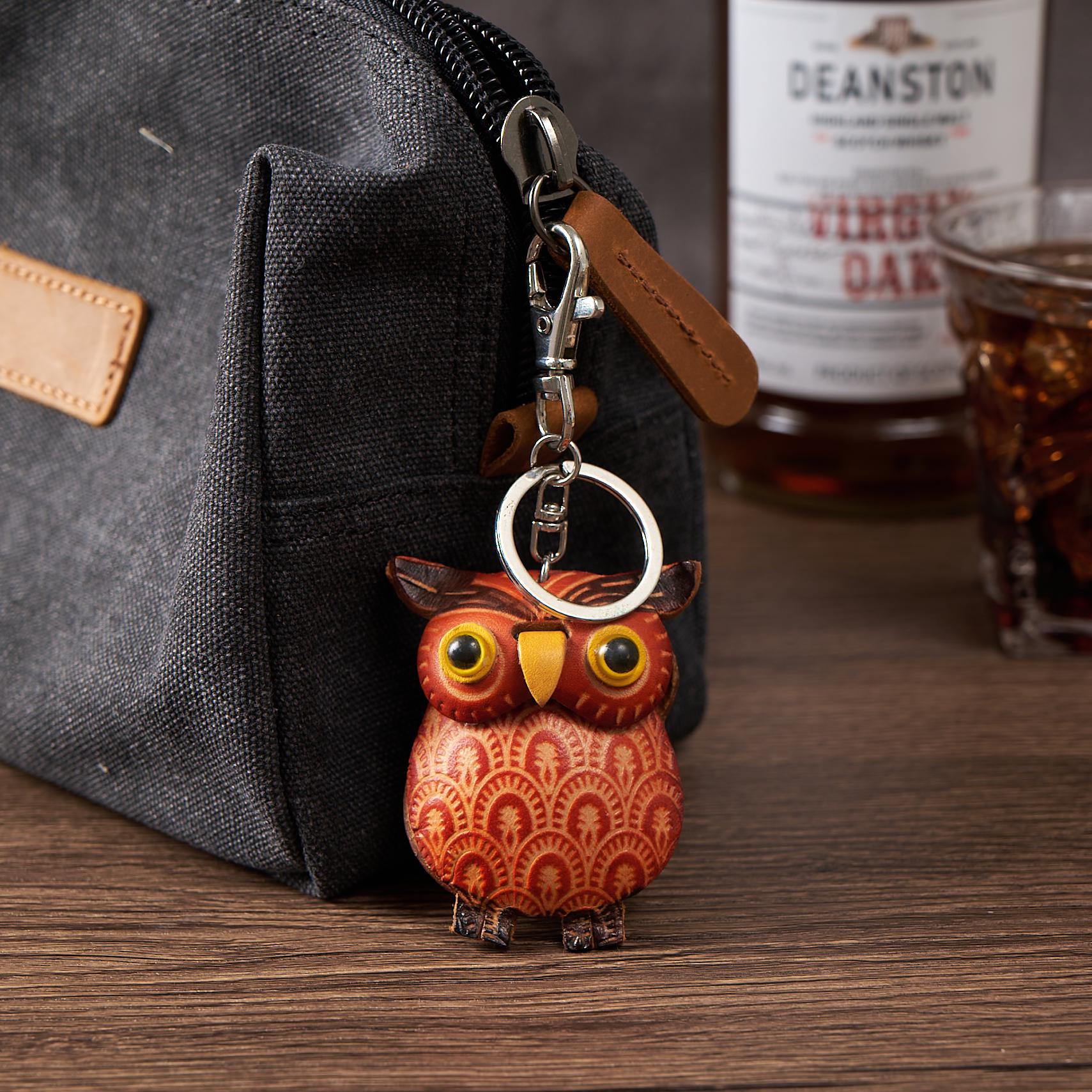 Leather Owl Keychain,handmade Animal Bag Charm,anniversary Keychain ...
