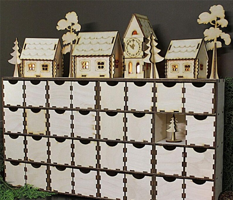 Laser Cut Advent Calendar Svg File, Wooden Christmas Village DXF, 24 ...