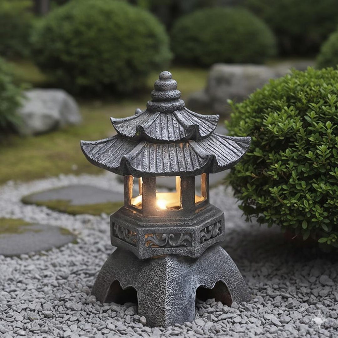 Japanese Pagoda Solar Lantern, Zen Garden Light, Outdoor LED Garden ...