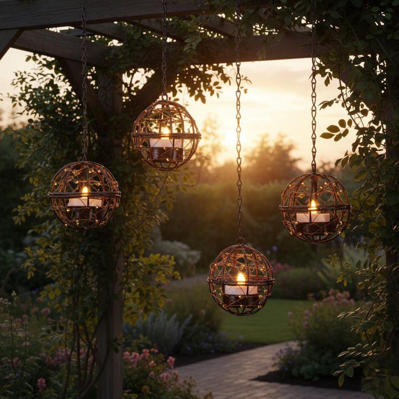 Hanging Solar Lanterns Outdoor, Waterproof Garden Solar Lights Set of 4 ...
