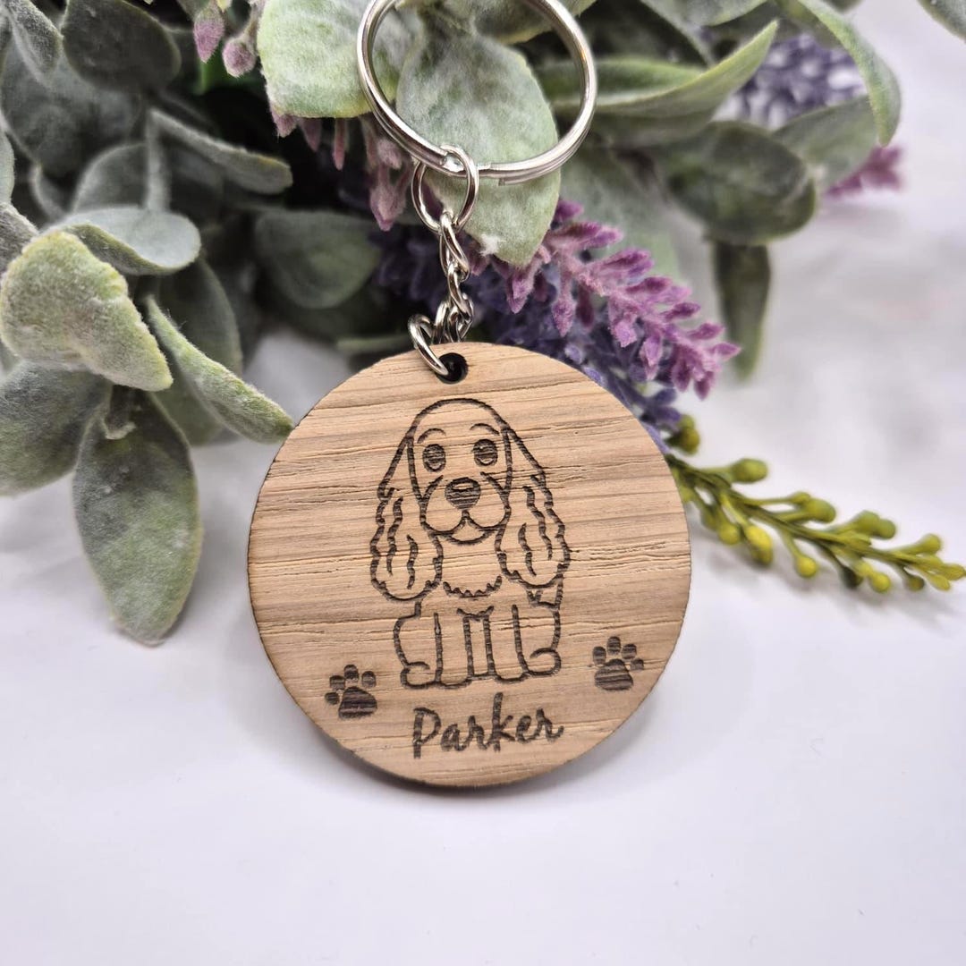 Dog Keyring, Personalised Wooden Dog Keyring, Keyring for Pet Owner ...