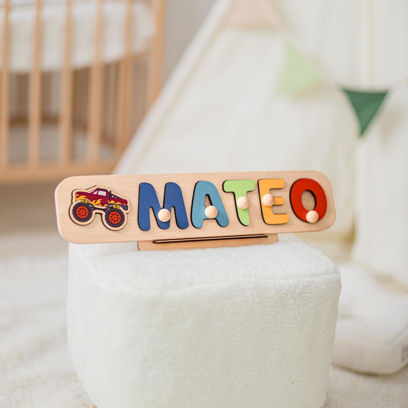 Green Name Puzzle With Elements: Dino, Truck, Lion, Tiger - Etsy