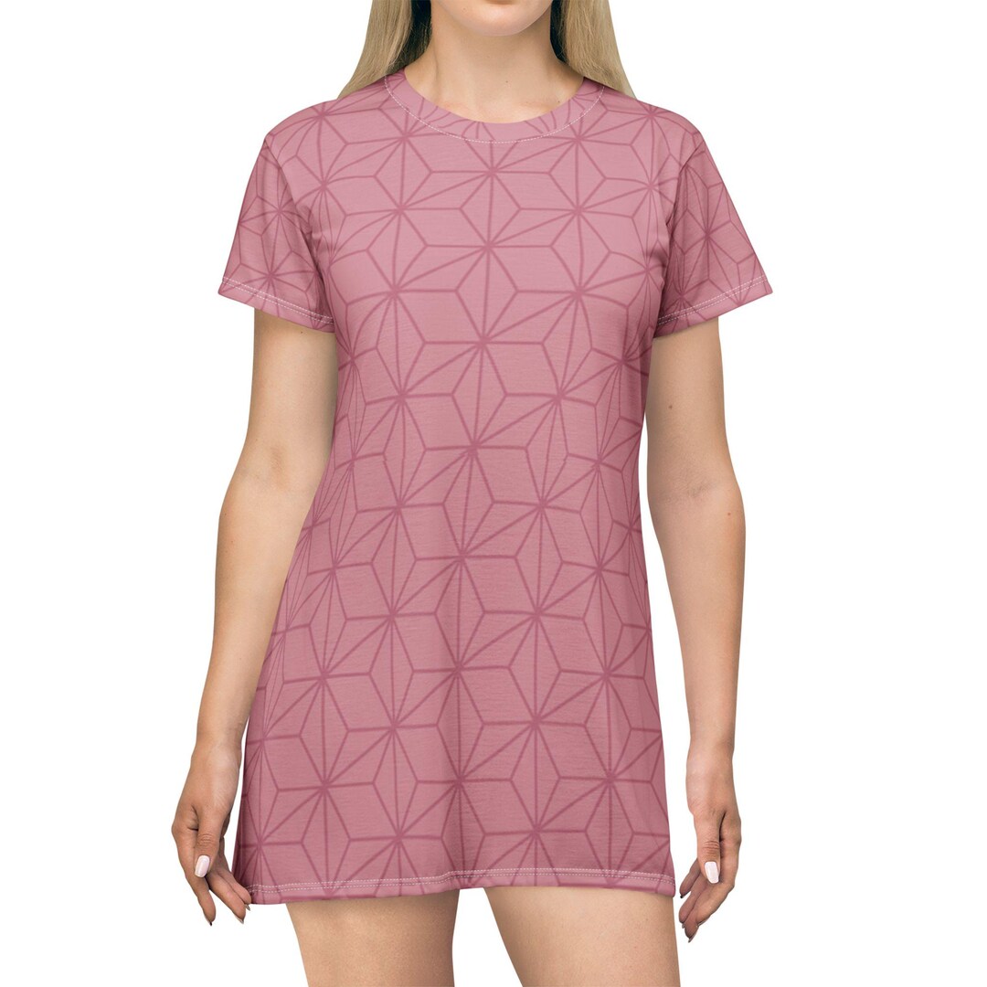 Kimetsu - Nezuko Inspired Pink Hemp-leaf Pattern T-shirt Dress (AOP ...
