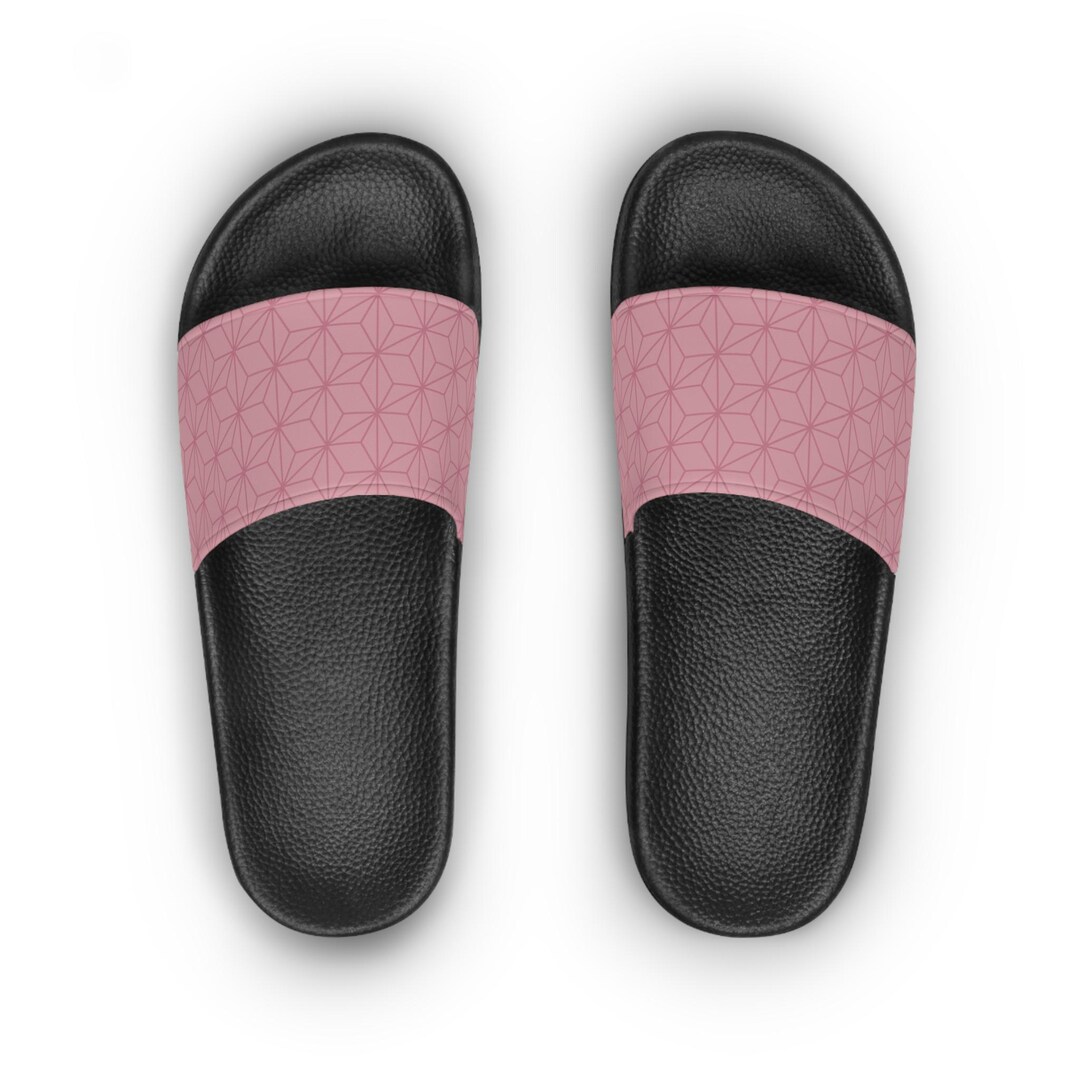 Kimetsu - Nezuko Inspired Pink Hemp-leaf Pattern Women's Slide Sandals ...