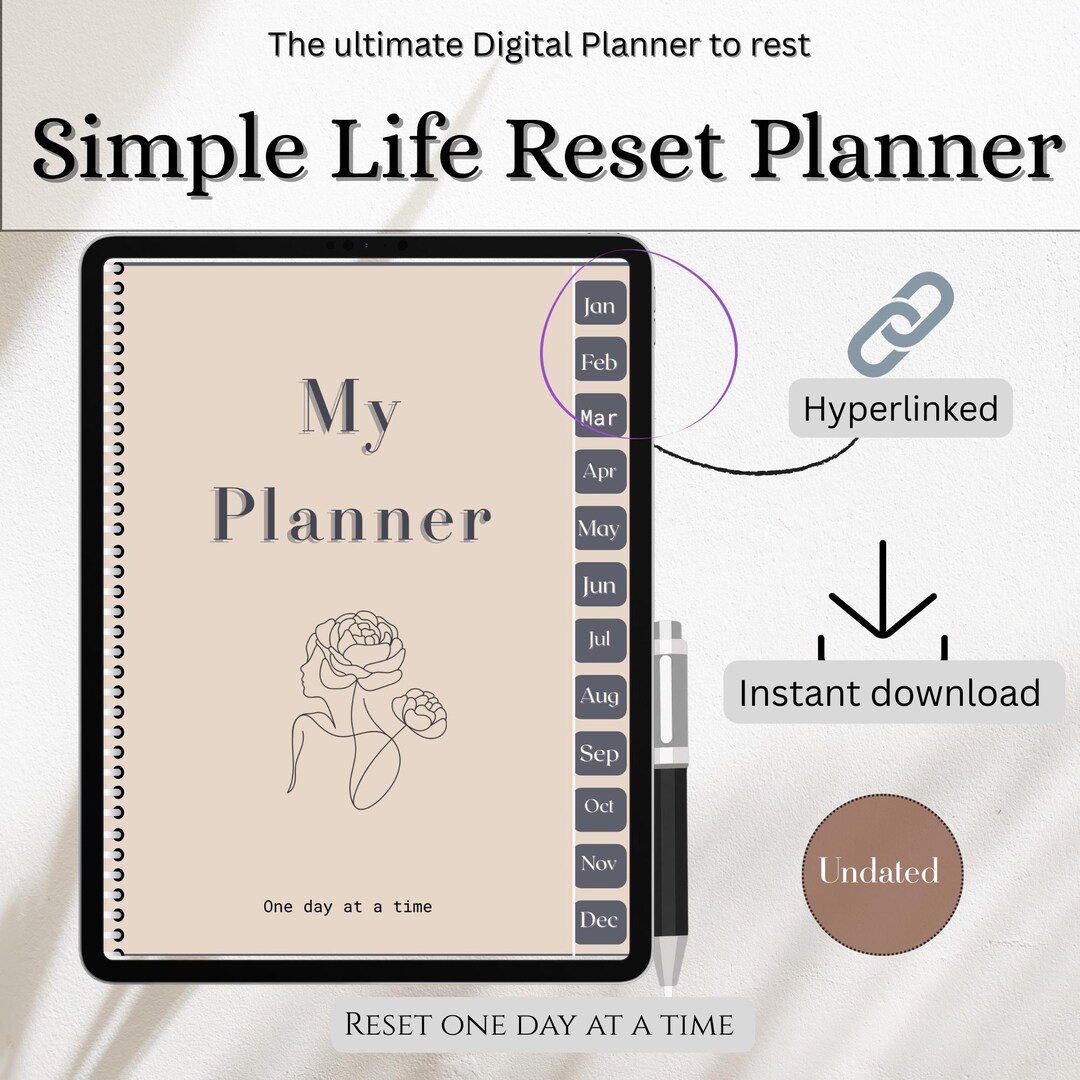 Minimalistic Life Reset Digital Planner | Undated Daily, Weekly ...