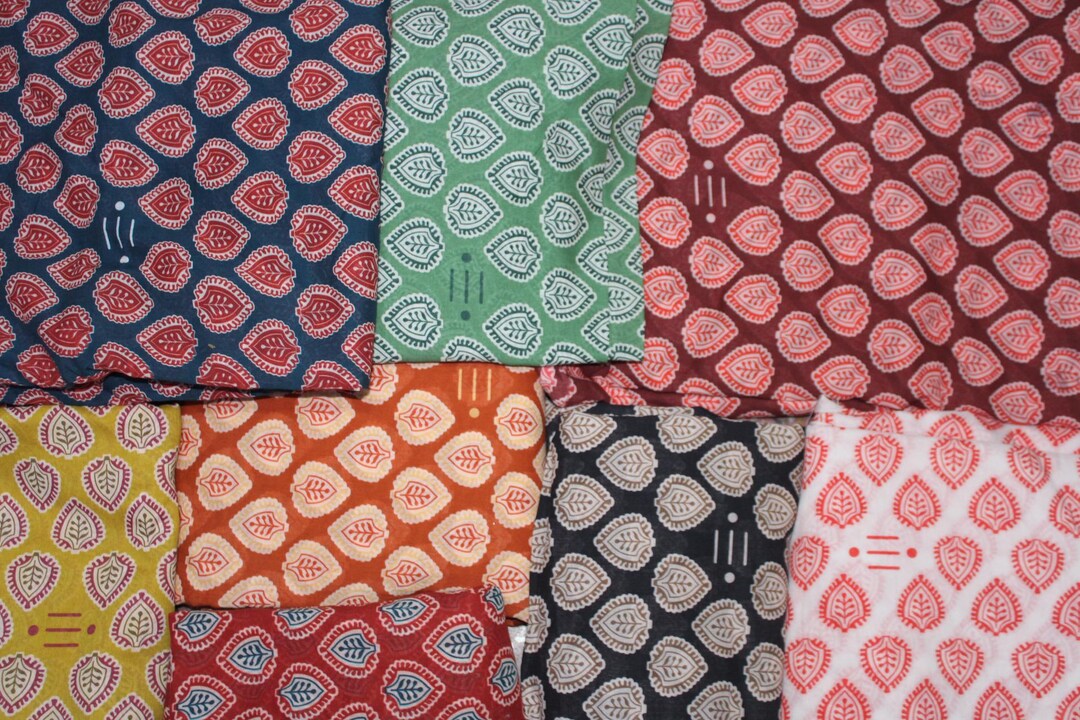 Blockprint Style Cotton Fabric by Yard • Traditional Buti Print ...