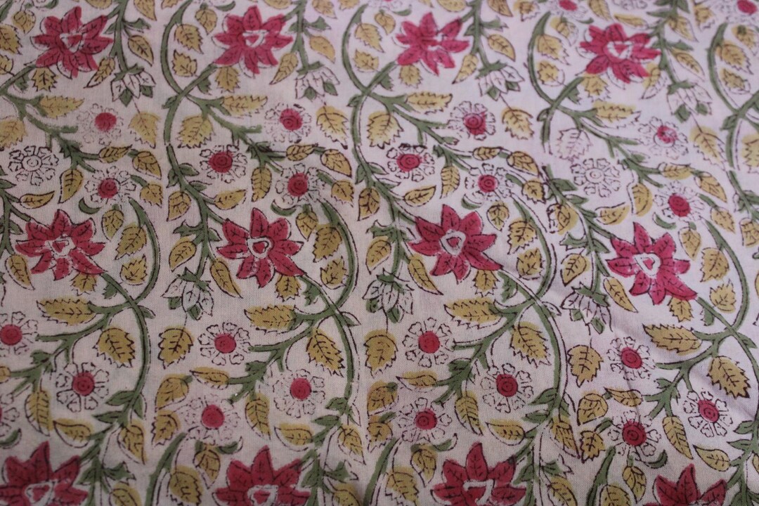 Hand Block Printed Cotton Fabric | Floral Motif | Soft Pure Cotton - Etsy