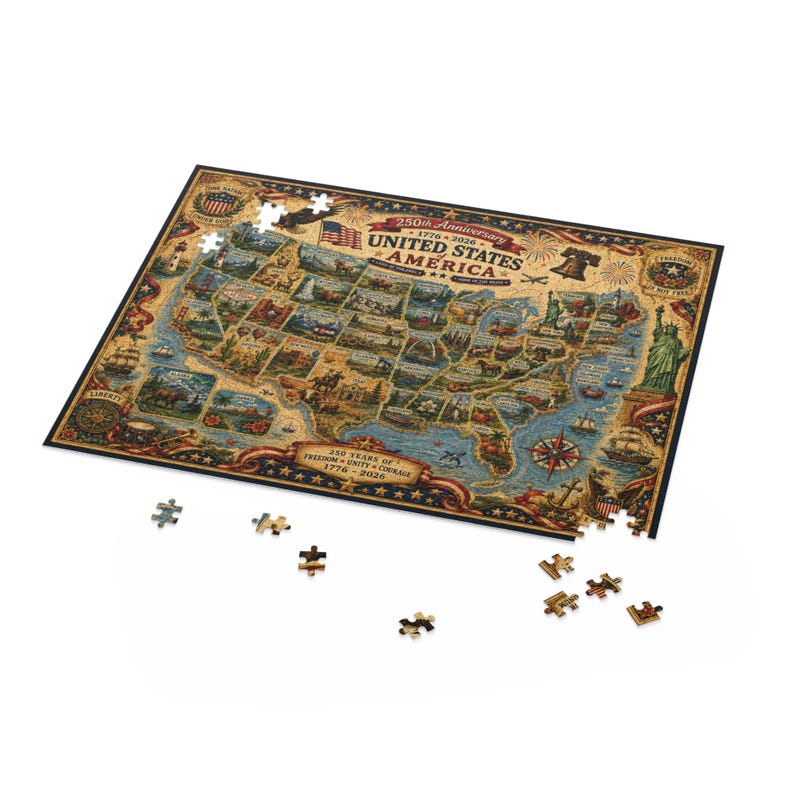 USA 250th Anniversary Puzzle, America 250 Map Jigsaw Puzzle, 1776-2026 ...