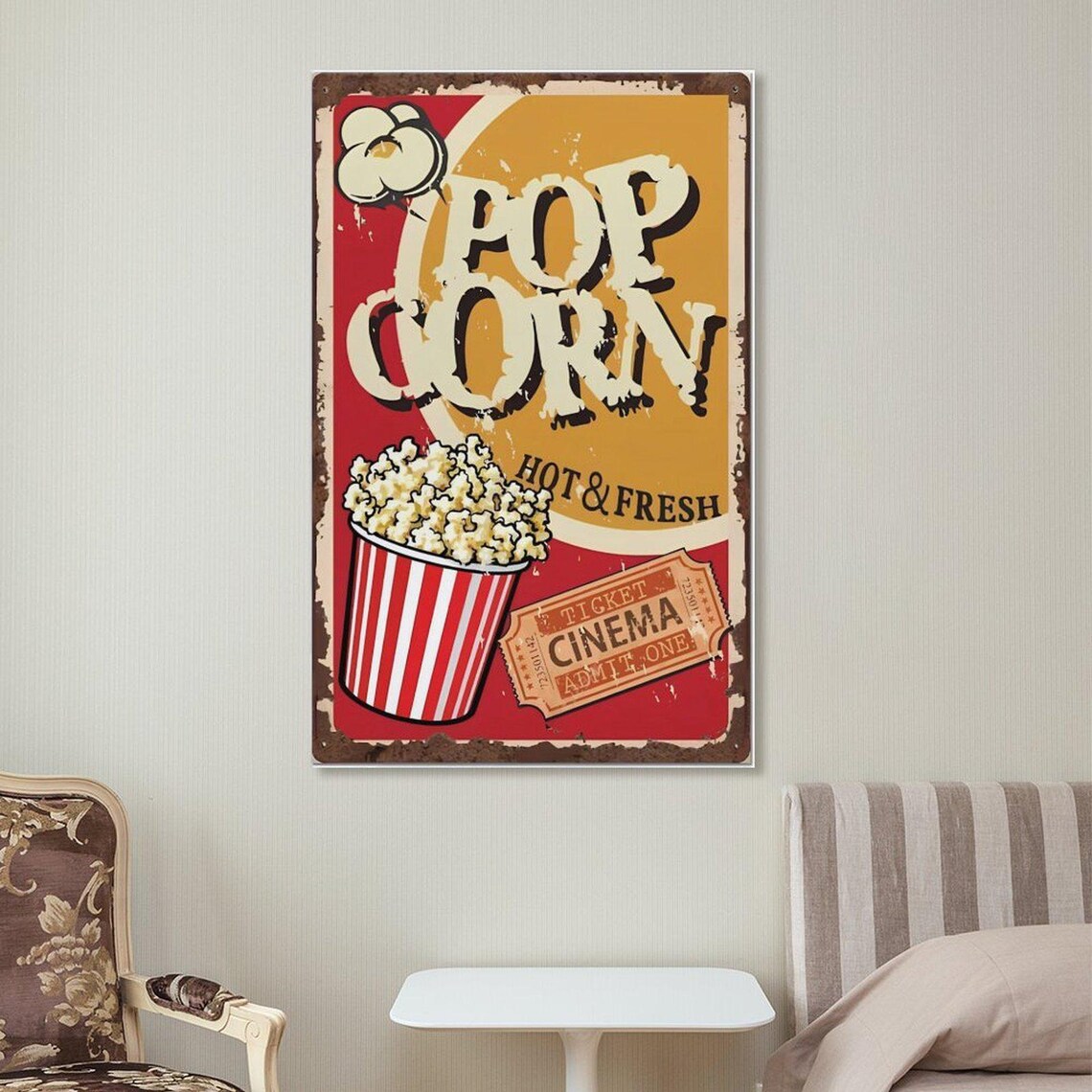 Vintage Popcorn Sign Retro Cinema Wall Art Hot and Fresh Movie Theater ...