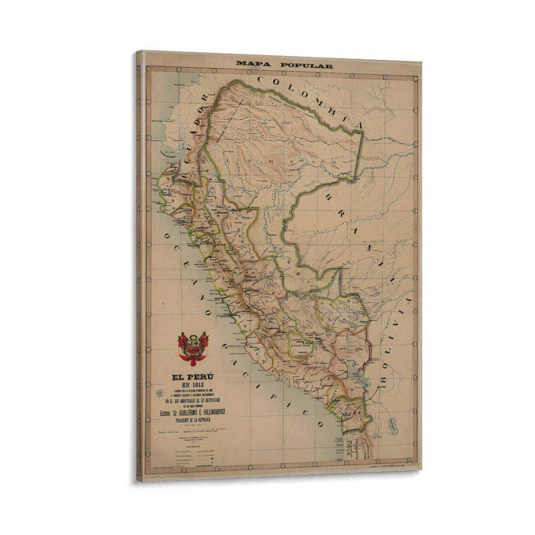 Vintage 1919 Peru Map Poster - Antique Map of Peru Canvas Wall Art ...