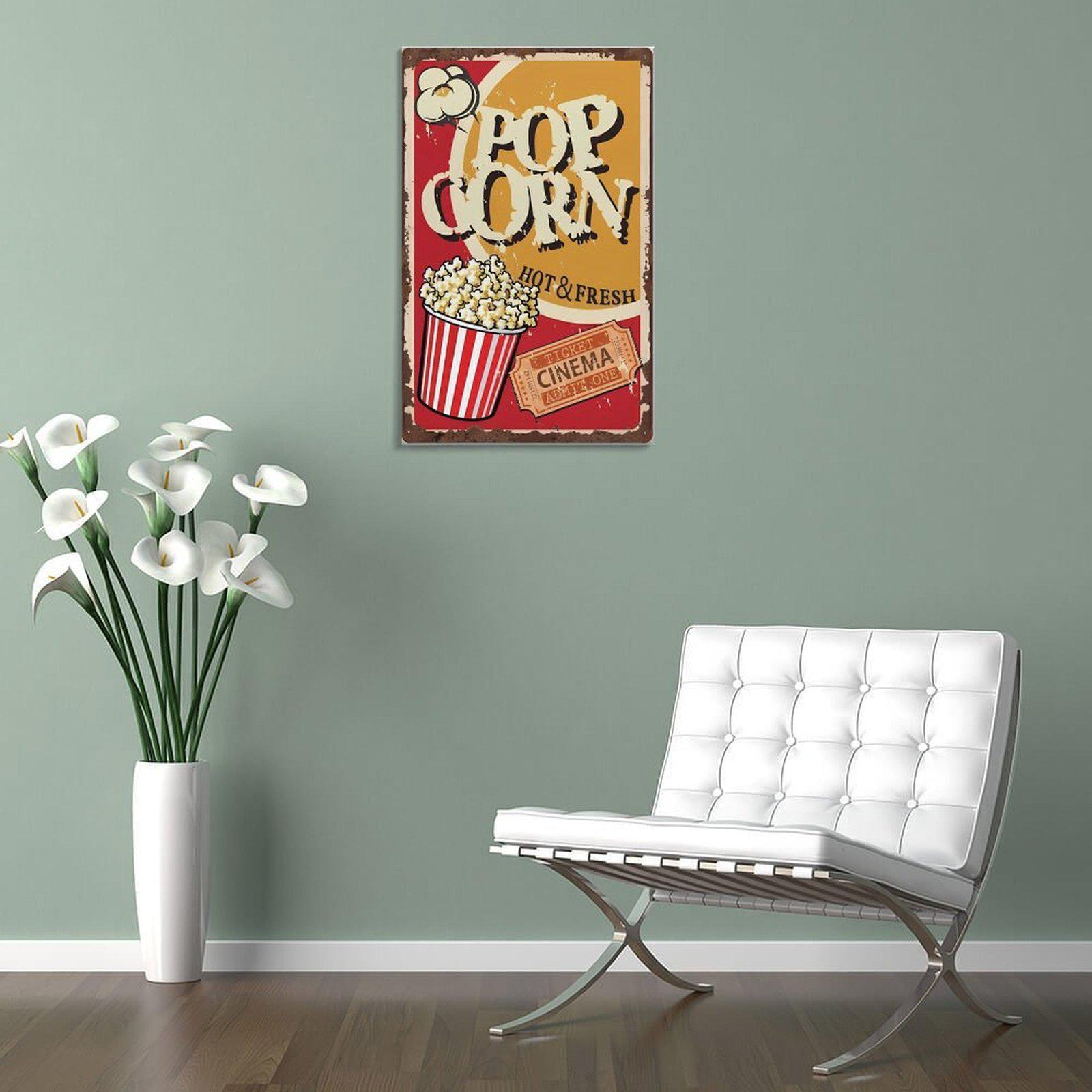 Vintage Popcorn Sign Retro Cinema Wall Art Hot and Fresh Movie Theater ...