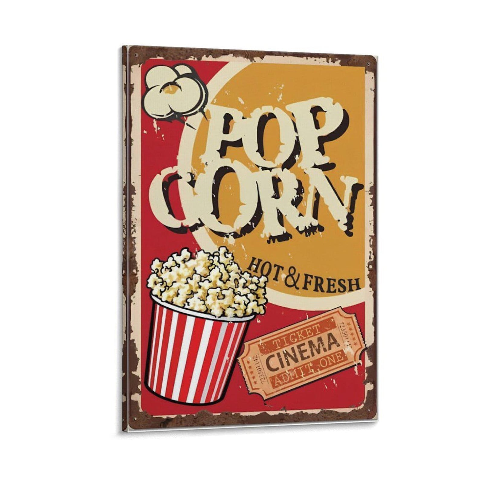 Vintage Popcorn Sign Retro Cinema Wall Art Hot and Fresh Movie Theater ...