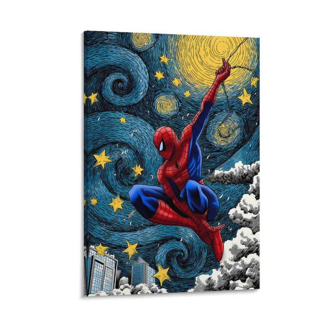 Spider-man Starry Night Canvas Print Van Gogh Inspired Superhero Wall ...