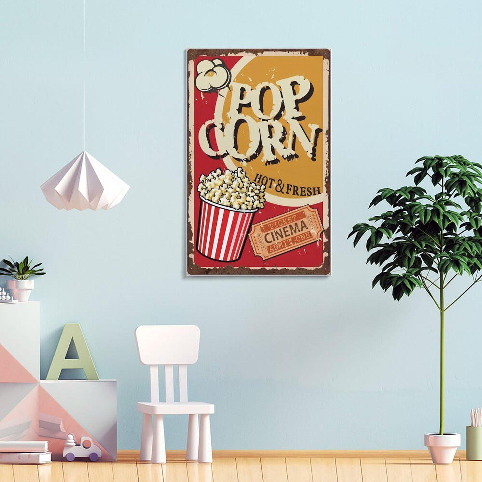 Vintage Popcorn Sign Retro Cinema Wall Art Hot and Fresh Movie Theater ...