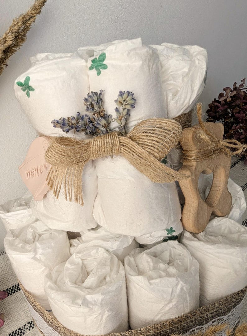 Sustainable, Personalized Diaper Cake in Boho Style, With Wooden ...