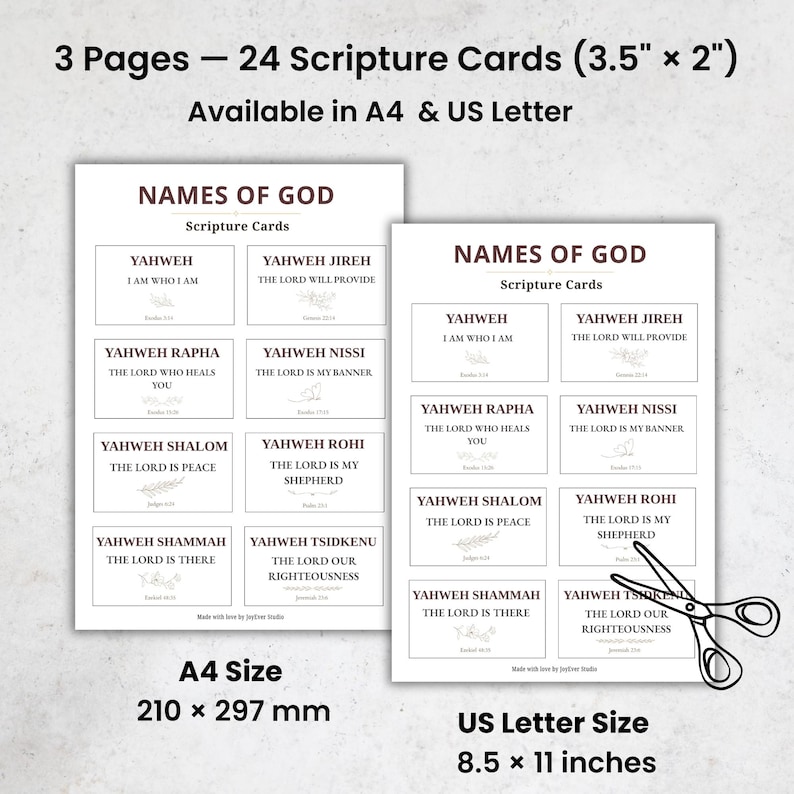 Names of God Scripture Cards Printable, 24 Bible Name Cards, Christian ...