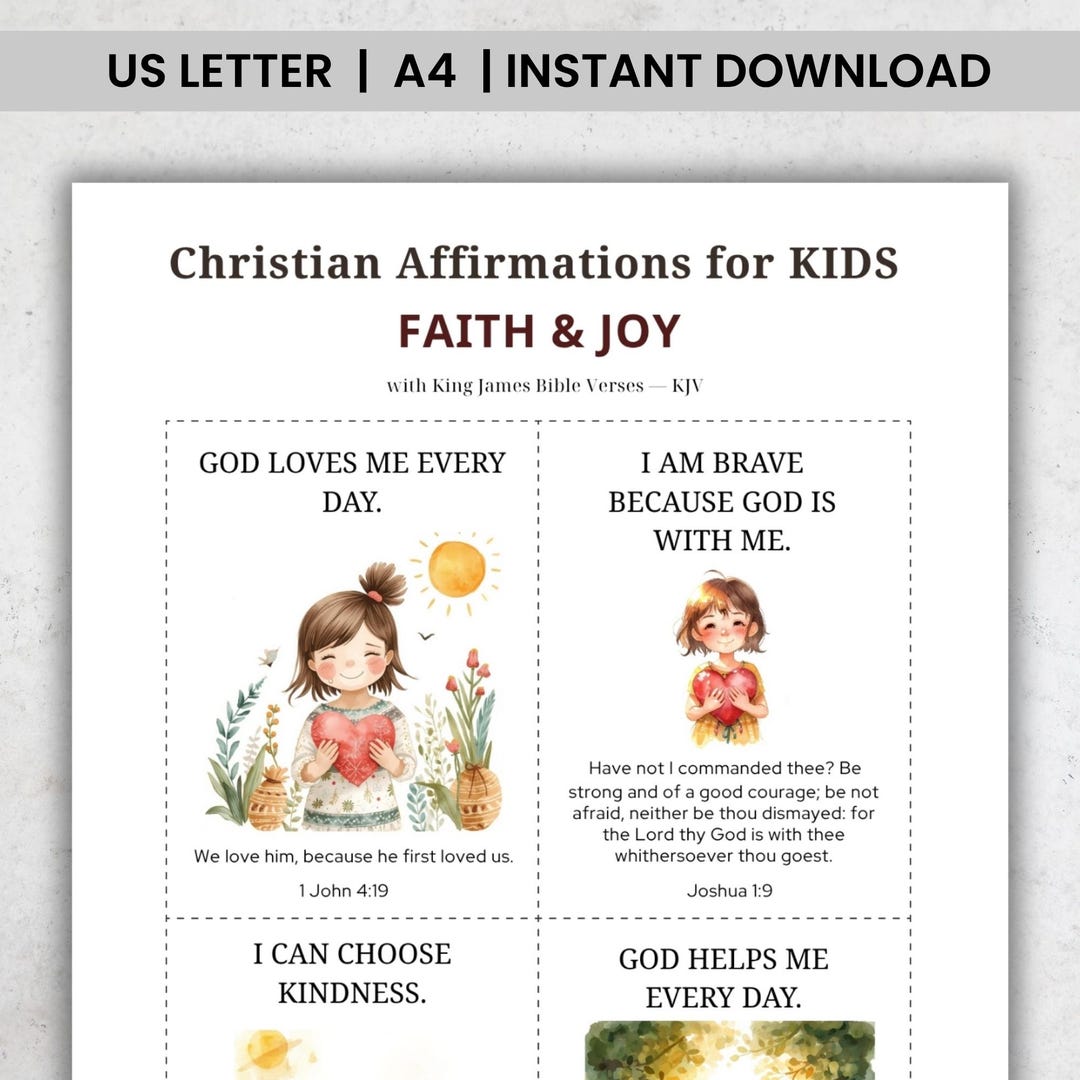 Bible Verse Cards for Kids | Christian Affirmations KJV Printable ...