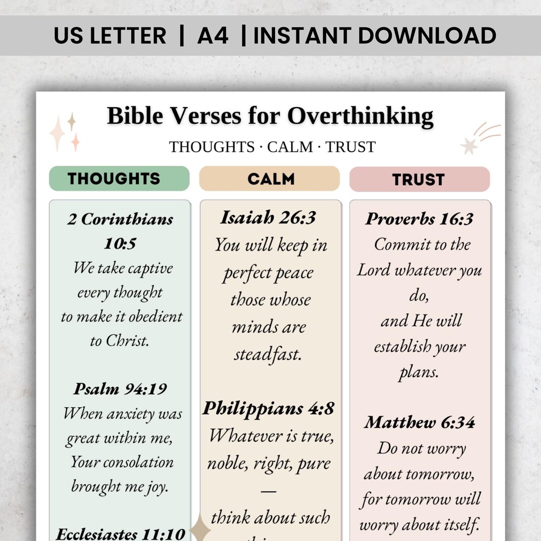 Bible Verses for Overthinking Printable KJV, Scriptures for Thoughts ...