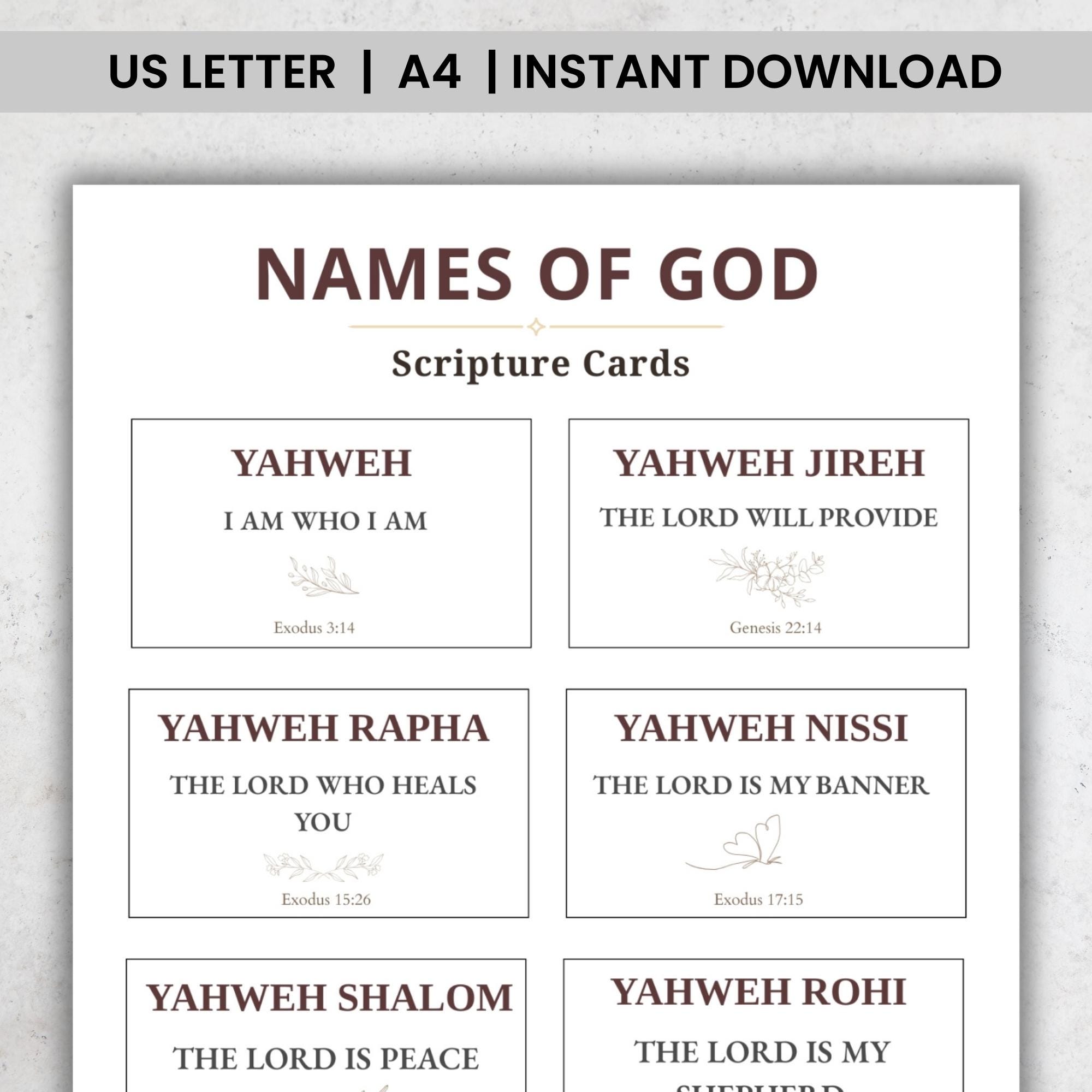 Names of God Scripture Cards Printable, 24 Bible Name Cards, Christian ...