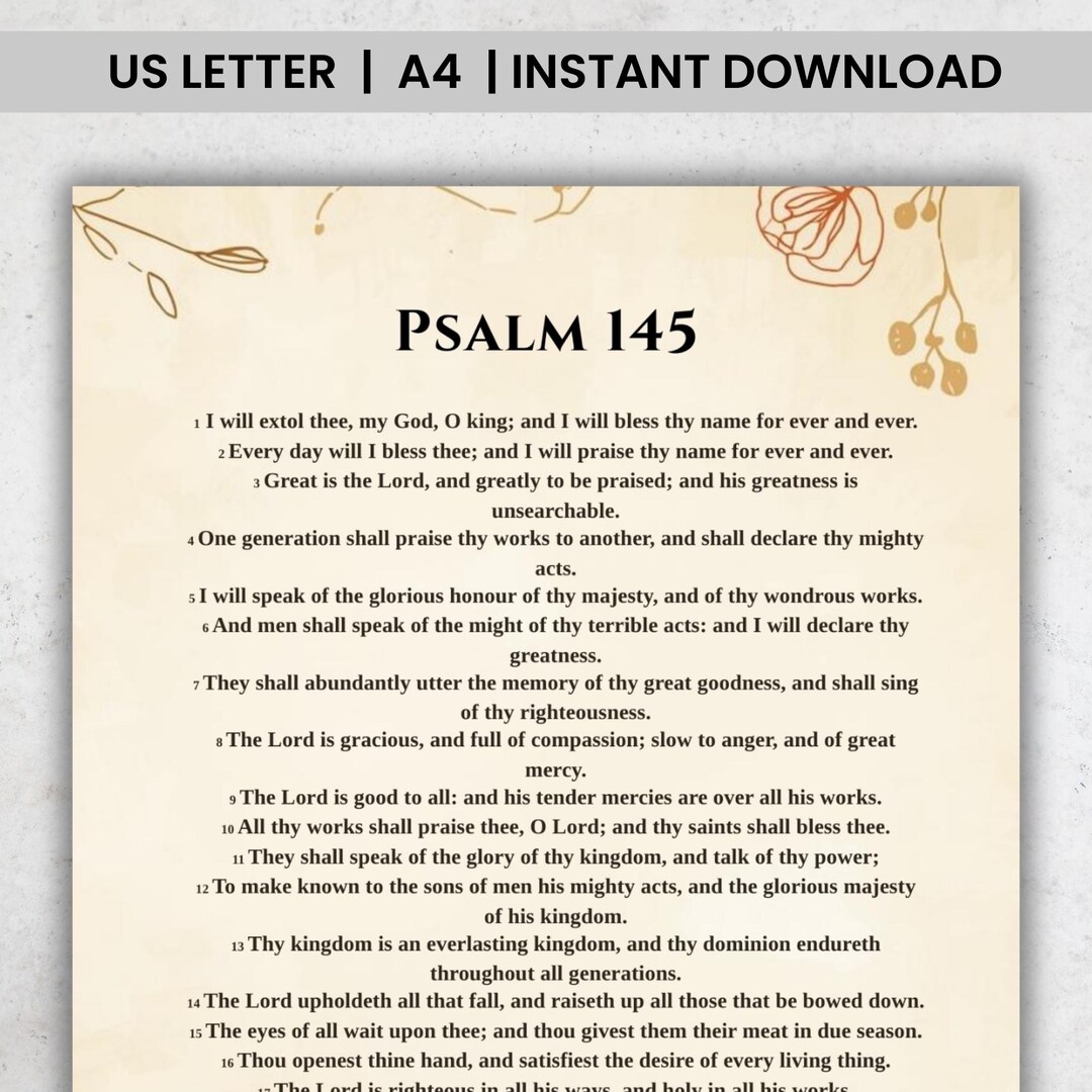 Psalm 145 Printable KJV | Scripture Wall Art A4 US Letter | Vintage ...
