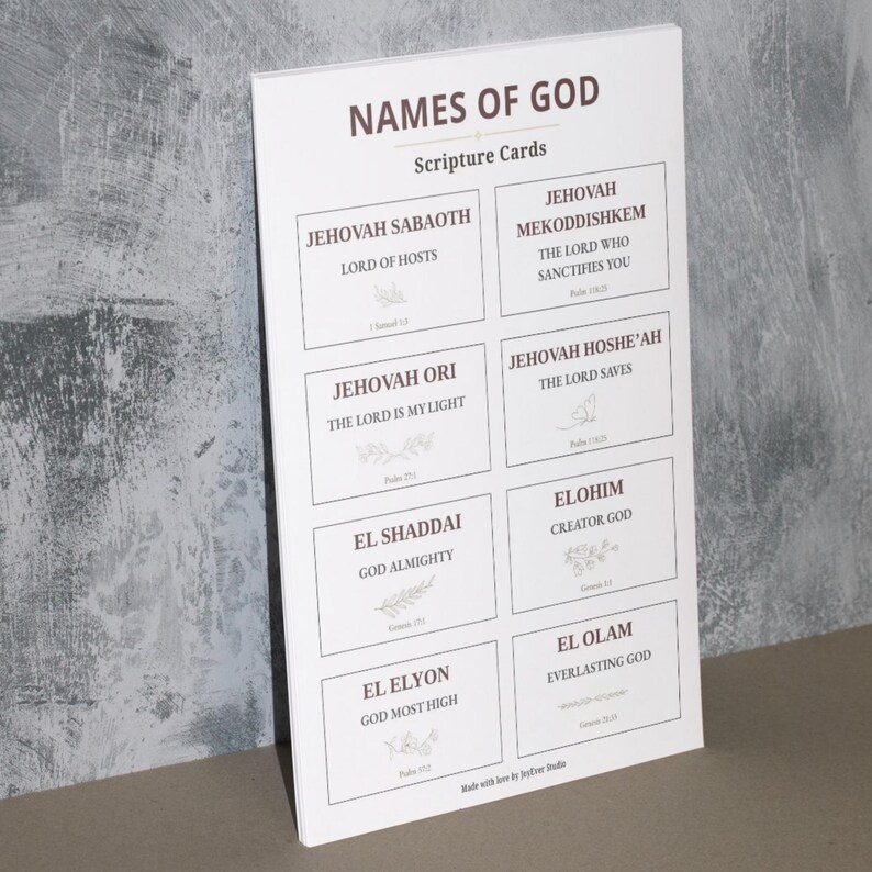 Names of God Scripture Cards Printable, 24 Bible Name Cards, Christian ...