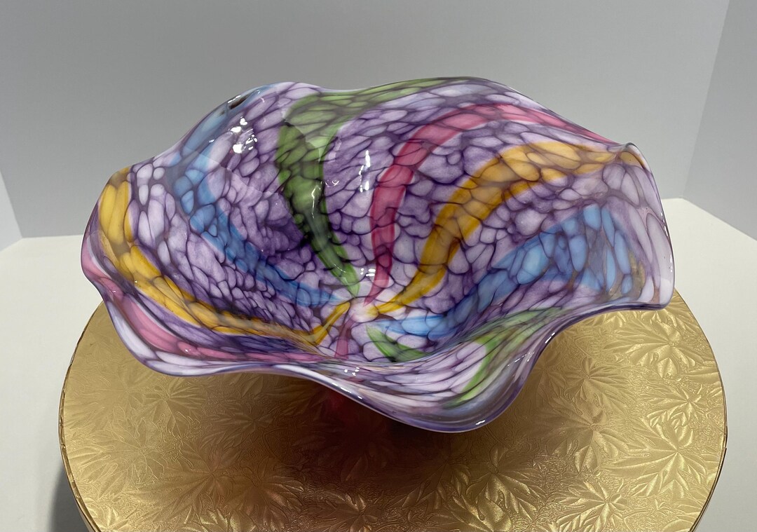 Handmade Art Glass Bowl – Signed by Robert Hamon – Multicolor ...