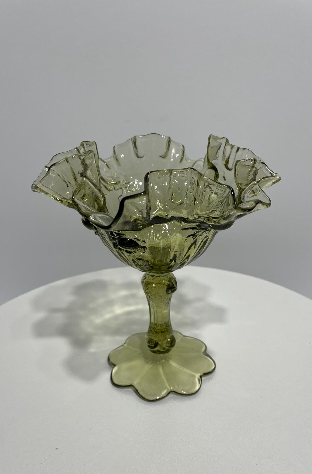 Vintage Colonial Green (or Olive Green) Glass Compote Candy Dish - Etsy