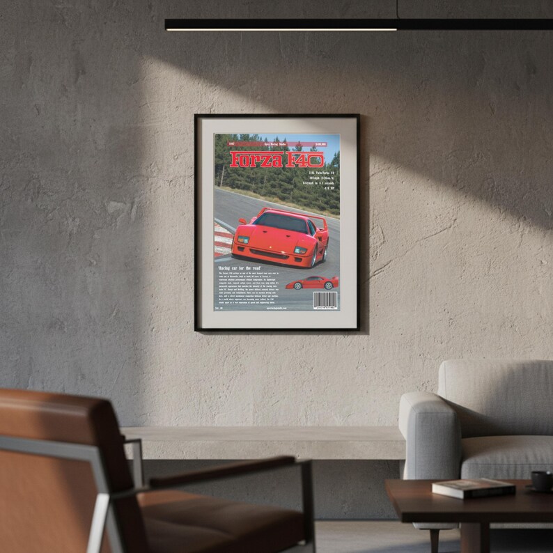 Ferrari F40 Poster | Magazine Cover Retro Vintage | Forza F40 Premium ...