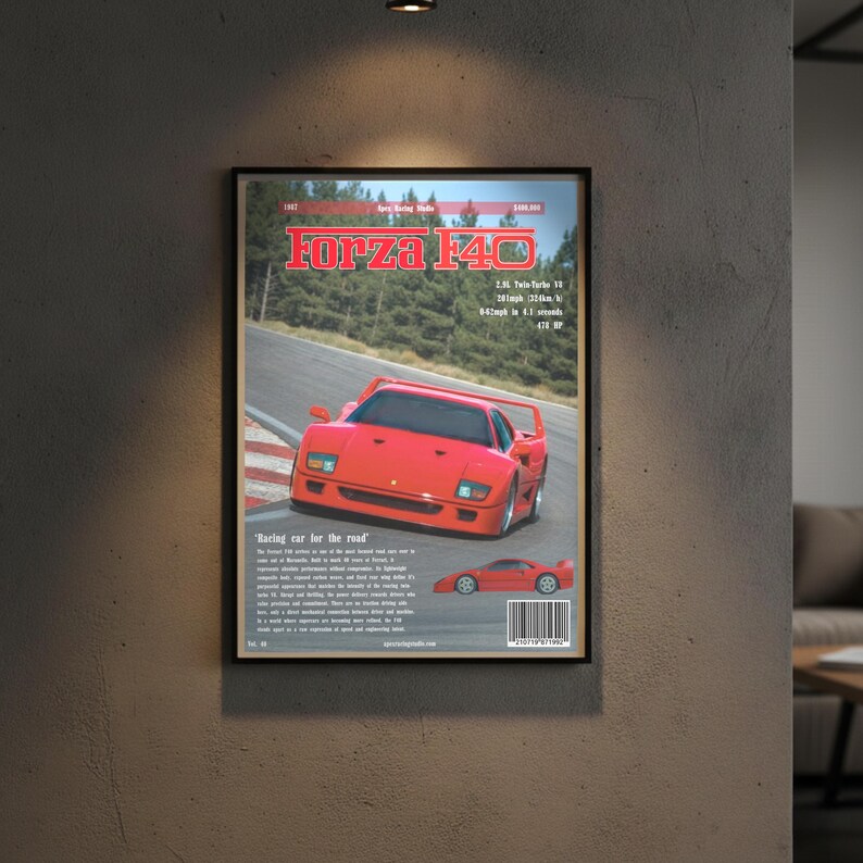 Ferrari F40 Poster | Magazine Cover Retro Vintage | Forza F40 Premium ...