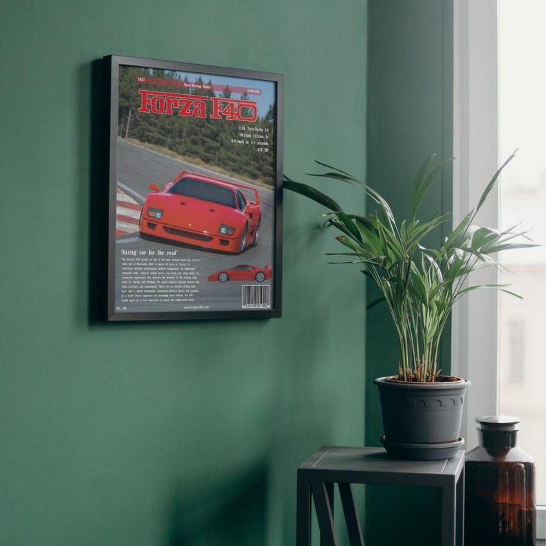 Ferrari F40 Poster | Magazine Cover Retro Vintage | Forza F40 Premium ...