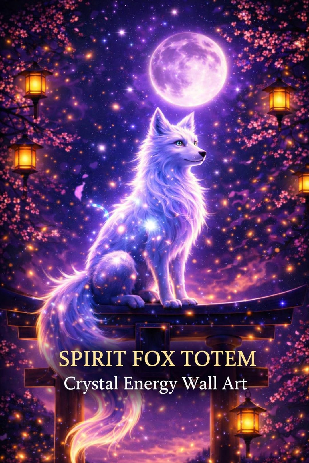 Celestial Crystal Kitsune Fox Wall Art – Spirit Totem Moon Decor ...