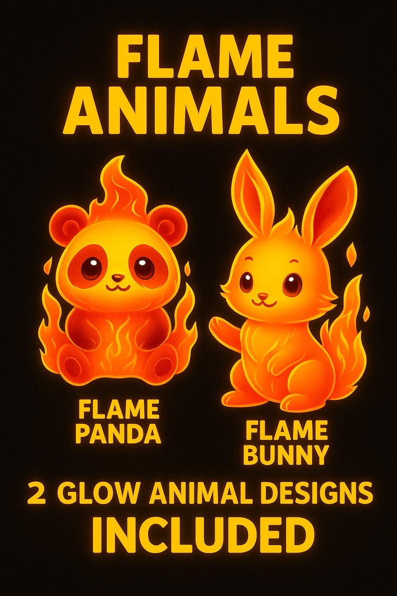 Flame Animals PNG Bundle – 2 Glow Creatures, Fire Panda & Fire Bunny ...