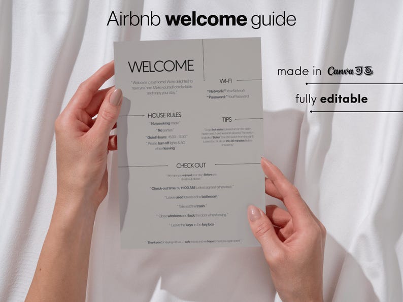 Airbnb Welcome Sign Template – Beige Canva Editable Printable - Etsy